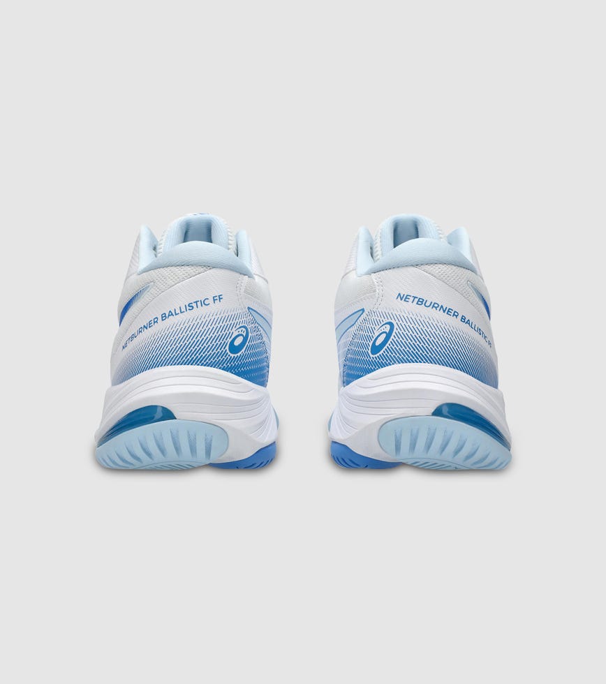 ASICS NETBURNER BALLISTIC FF MT 3 WOMENS NETBALL SHOES WHITE BLUE COAST ...