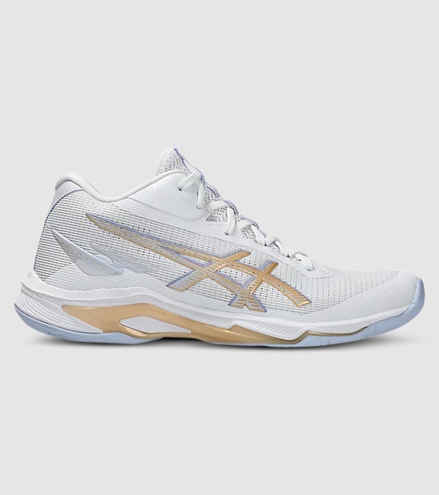 ASICS NETBURNER BALLISTIC FF MT 4 WOMENS NETBALL SHOES WHITE CHAMPAGNE ...