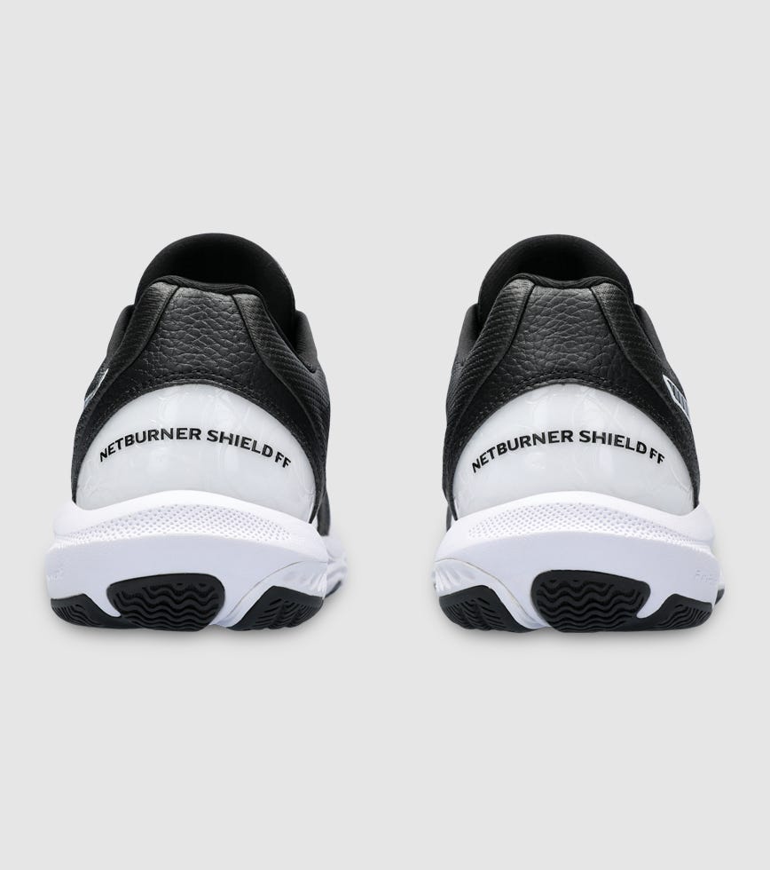 ASICS NETBURNER SHIELD WOMENS NETBALL SHOES BLACK WHITE | The Athlete's ...