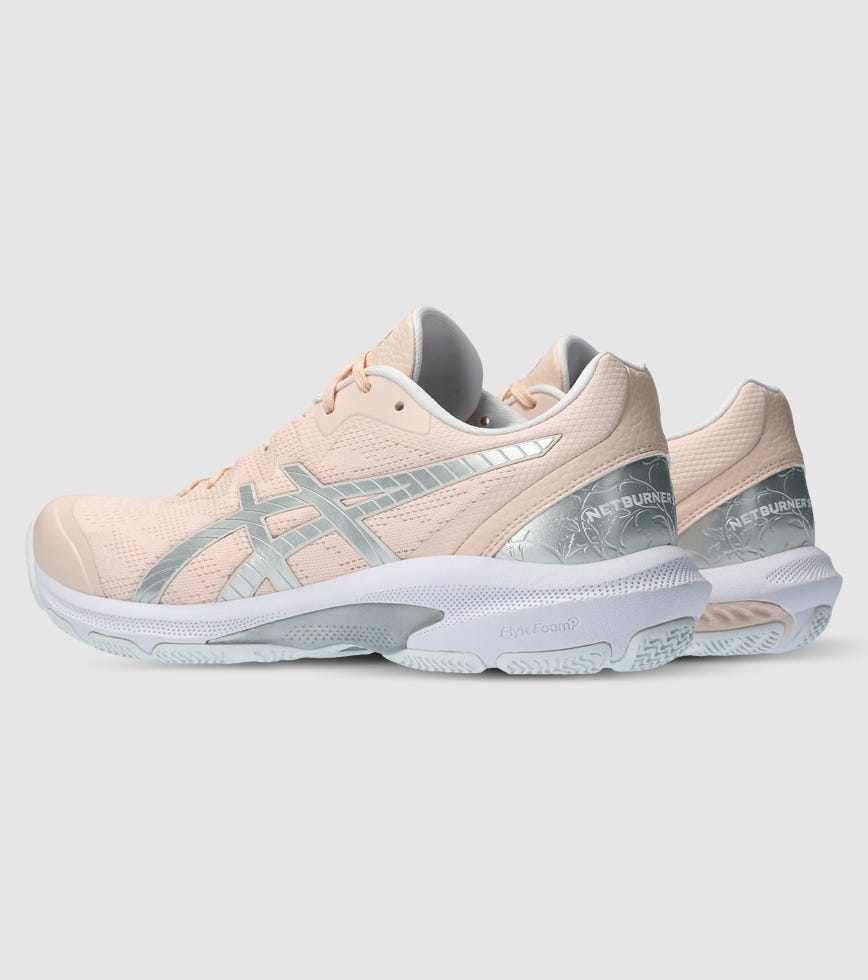 ASICS NETBURNER SHIELD WOMENS NETBALL SHOES PEARL PINK PURE SILVER ...