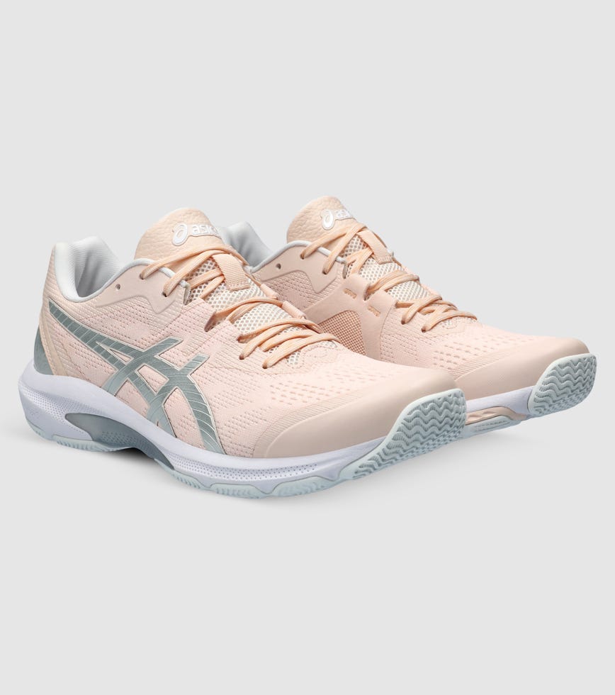 ASICS NETBURNER SHIELD WOMENS NETBALL SHOES PEARL PINK PURE SILVER ...