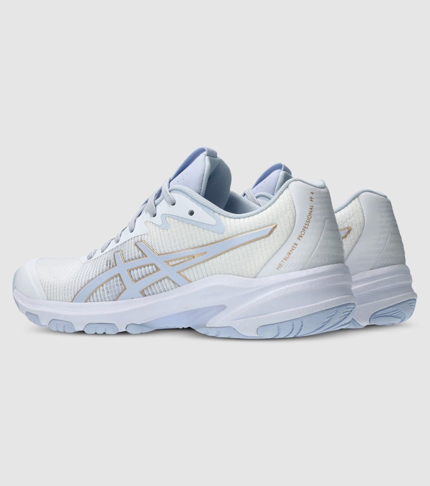ASICS NETBURNER PROFESSIONAL FF 4 WOMENS NETBALL SHOESWHITE BLUE FADE ...