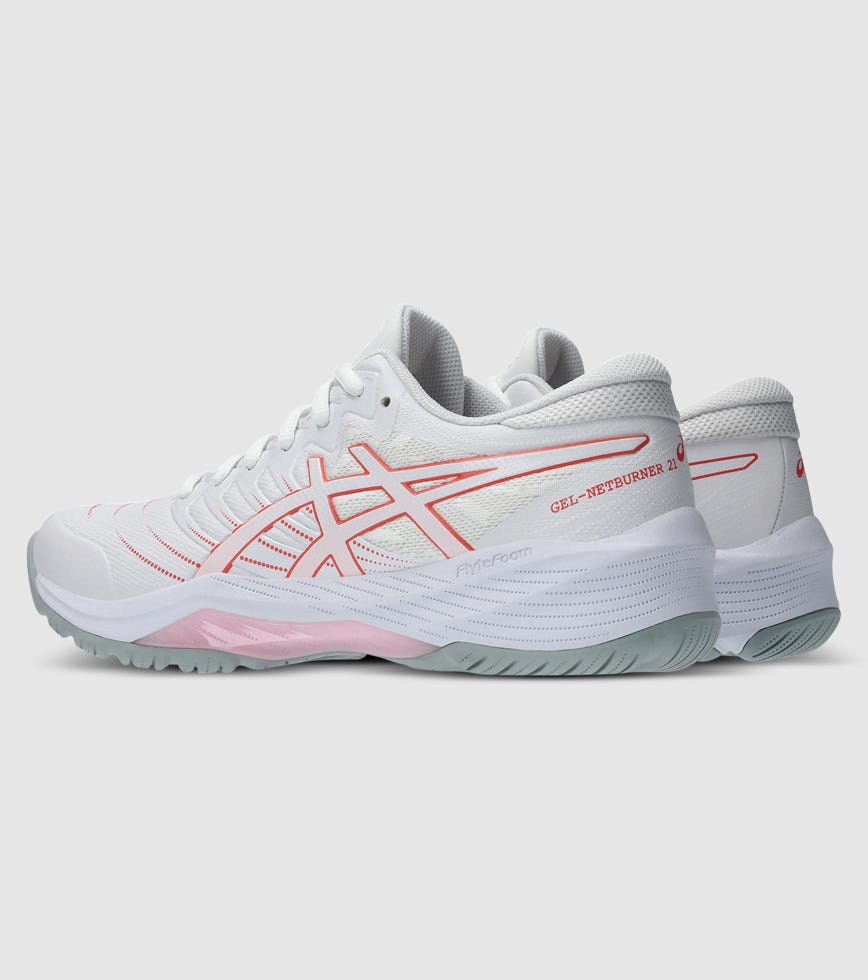 ASICS GEL-NETBURNER 21 BIO (D WIDE) WOMENS NETBALL SHOES WHITE PAPAYA ...