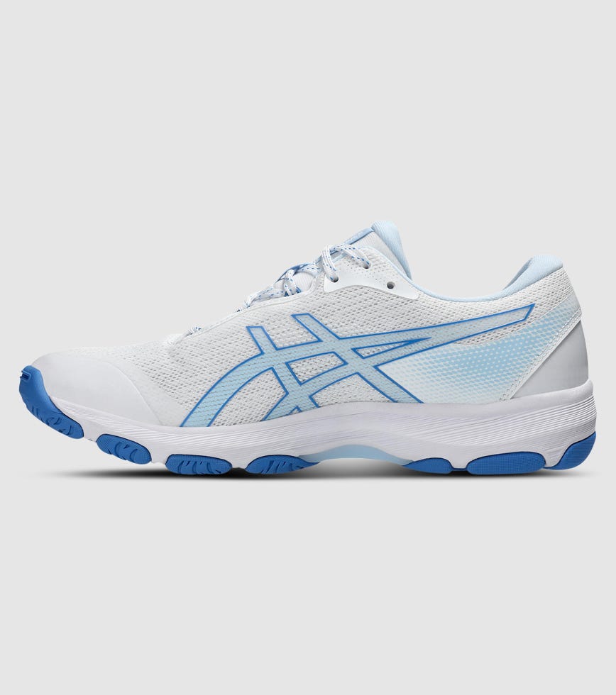 ASICS GEL-NETBURNER ACADEMY 10 WOMENS NETBALL SHOES WHITE LIGHT BLUE ...