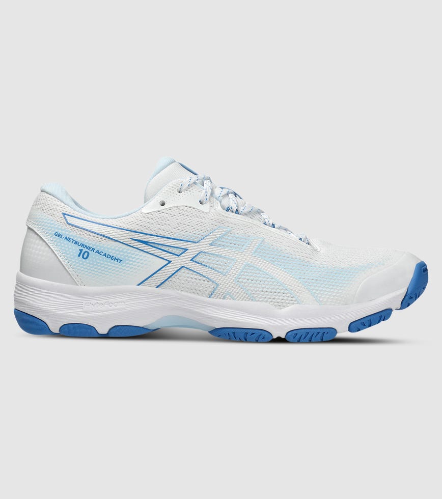ASICS GEL-NETBURNER ACADEMY 10 WOMENS NETBALL SHOES WHITE LIGHT BLUE ...