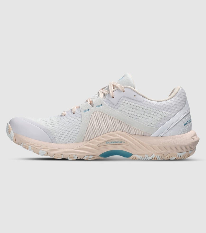 ASICS NETBURNER SHIELD WOMENS NETBALL SHOES WHITE PEARL PINK | The ...