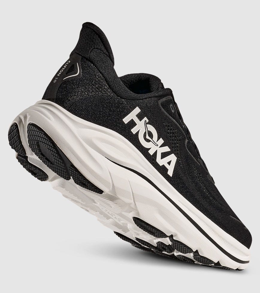 HOKA CLIFTON 10 (4E X WIDE) MENS BLACK WHITE | The Athlete's Foot