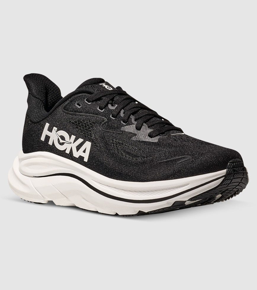 HOKA CLIFTON 10 (4E X WIDE) MENS BLACK WHITE | The Athlete's Foot