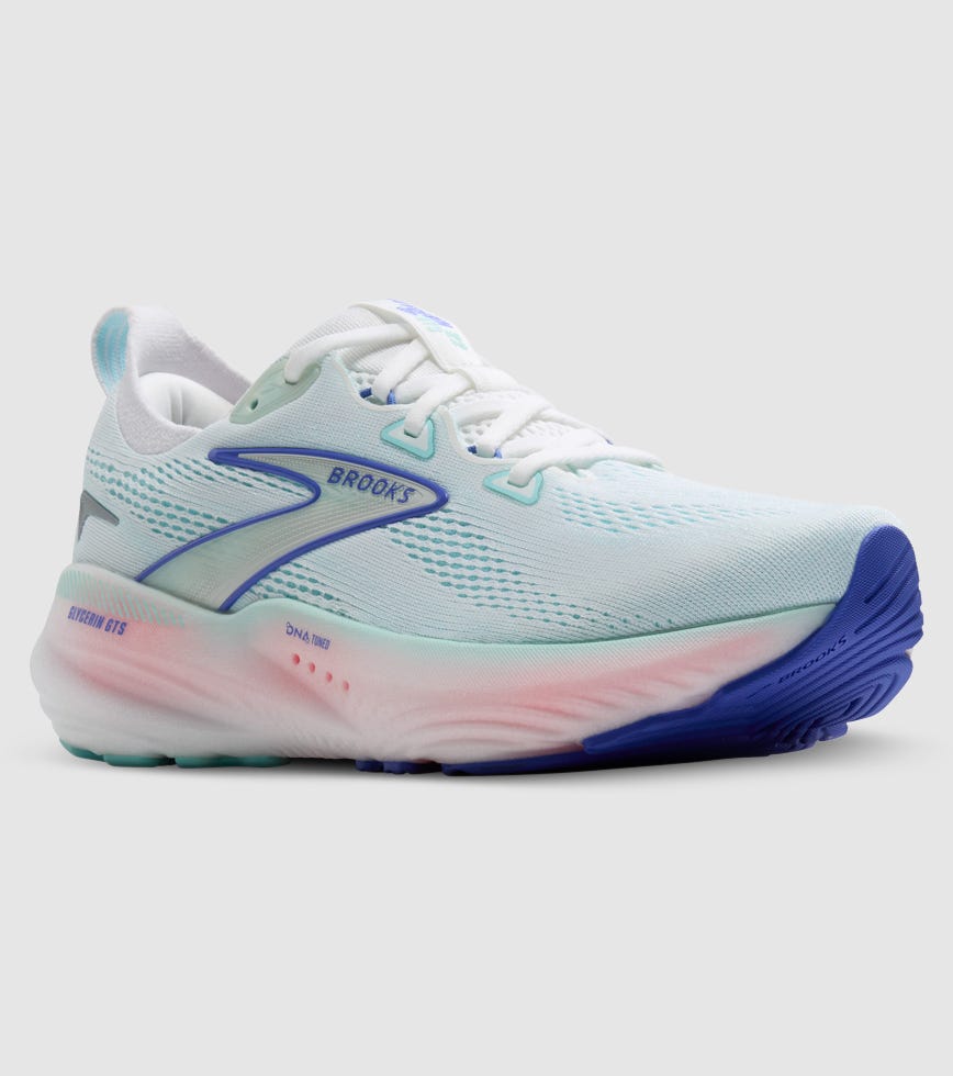 BROOKS GLYCERIN GTS 22 WOMENS WHITE AMPARO BLUE | The Athlete's Foot