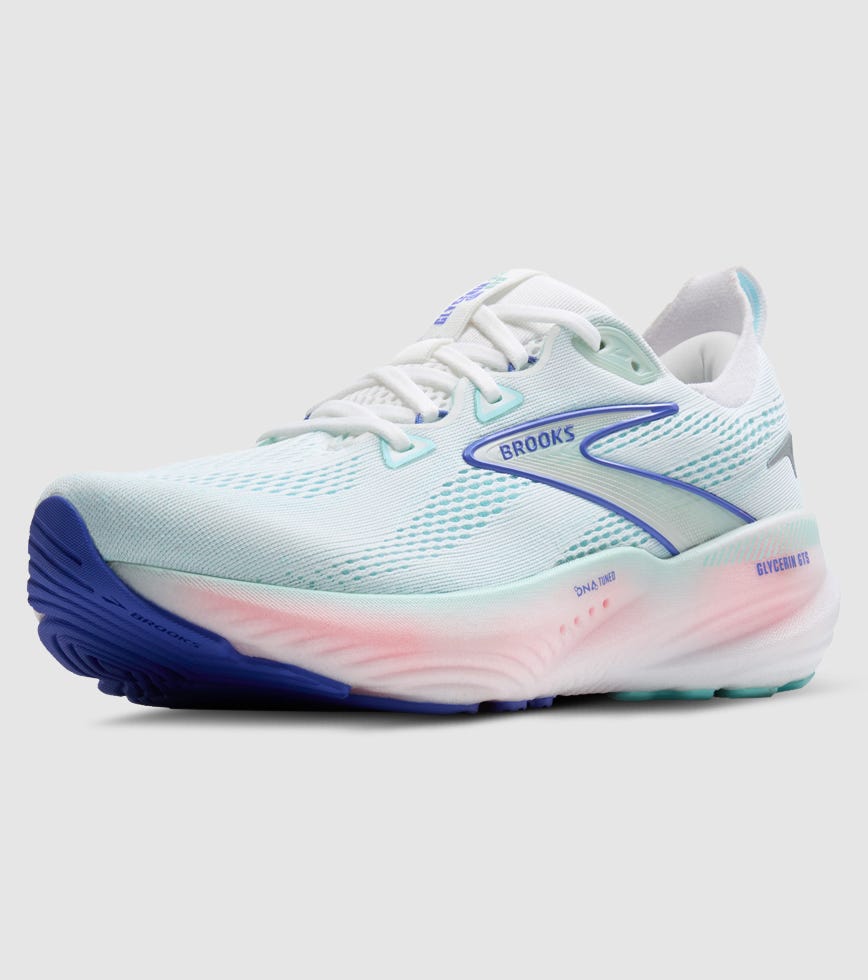BROOKS GLYCERIN GTS 22 WOMENS WHITE AMPARO BLUE | The Athlete's Foot