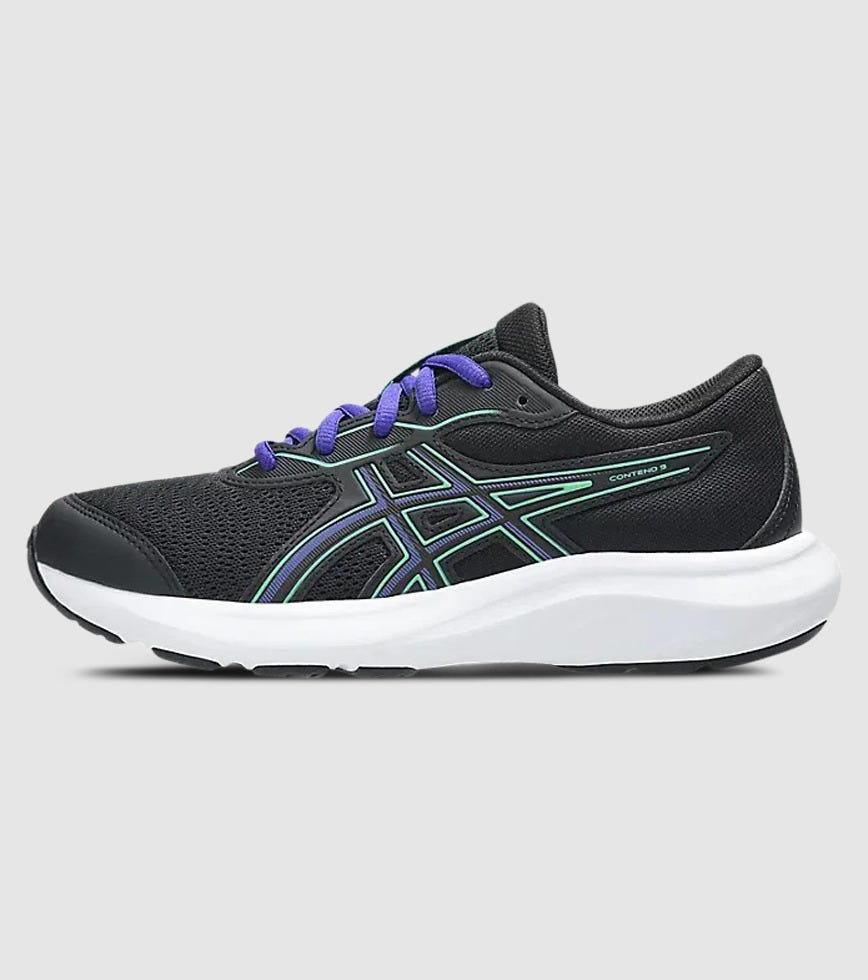 ASICS CONTEND 9 (GS) KIDS BLACK VITAL GREEN | The Athlete's Foot