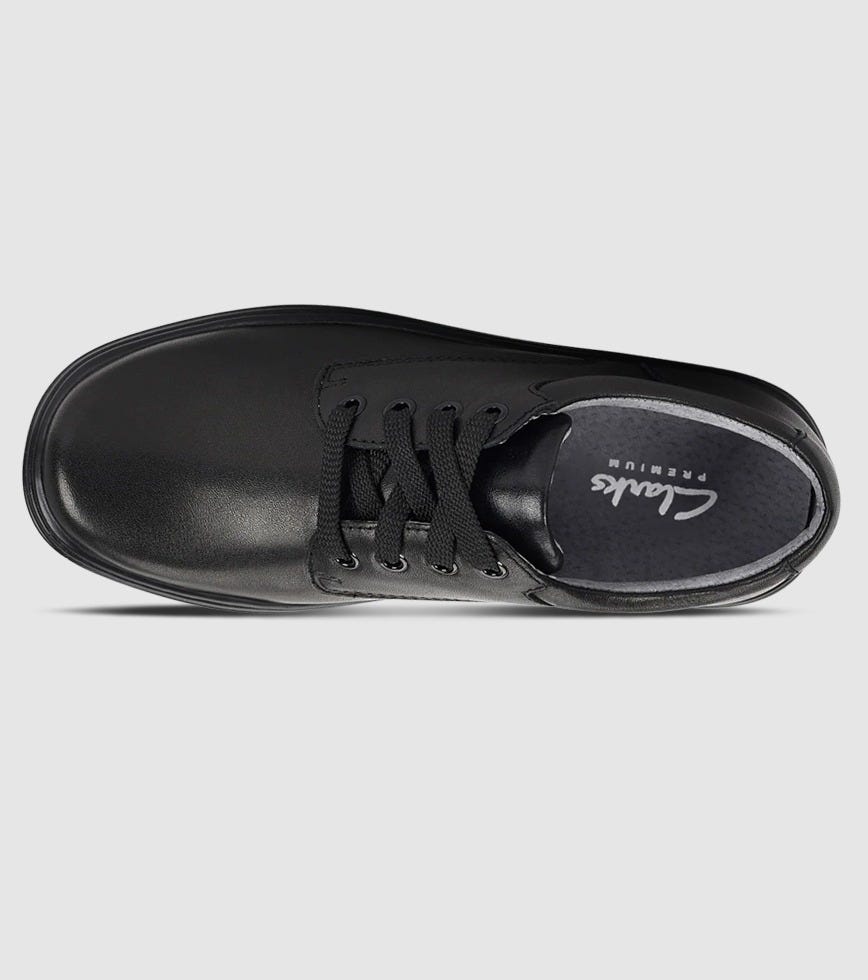 CLARKS INFINITY JUNIOR GIRLS SCHOOL SHOES BLACK | The Athlete's Foot