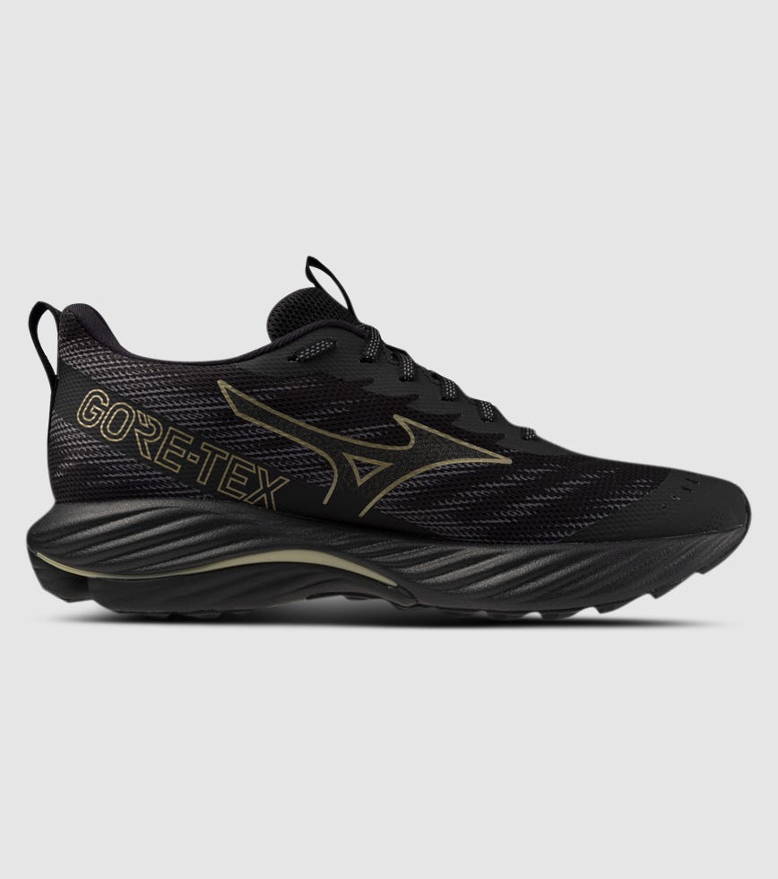 MIZUNO WAVE RIDER GORE-TEX 2 (2E WIDE) MENS BLACK GOLDEN HALO QUIET SHADE | The Athlete's Foot