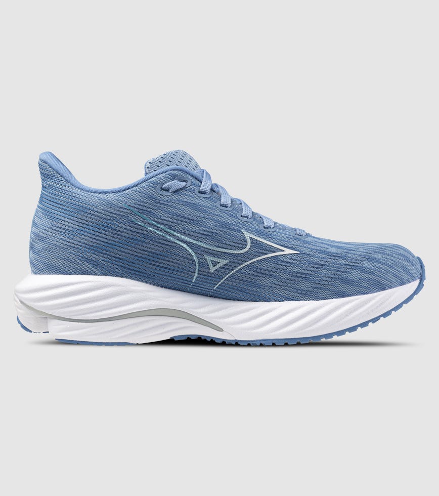 MIZUNO WAVE RIDER 28 (D WIDE) WOMENS GLACIER LAKE WHITE PARISIAN BLUE ...